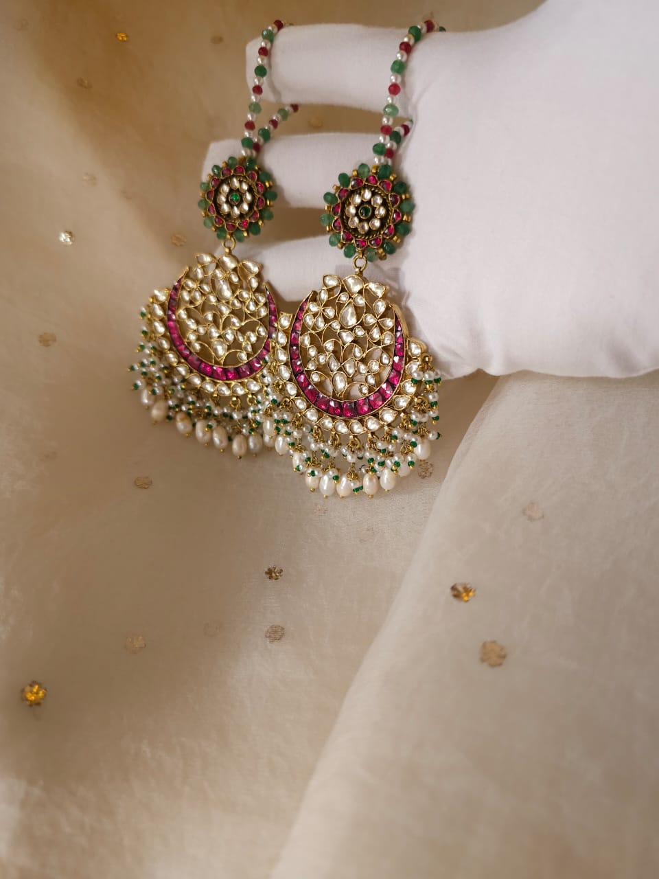 Ruh-gulab pearl chandbali – RACHNA GOYAL